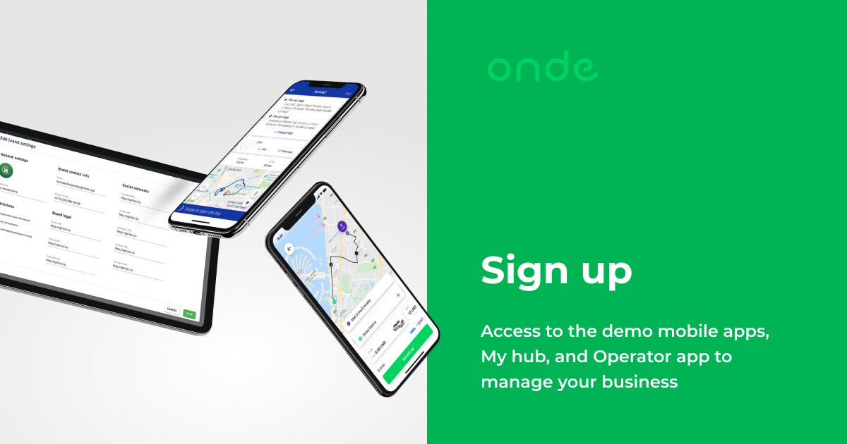 Sign Up to Onde App Demo Mobile Apps and Company Panel